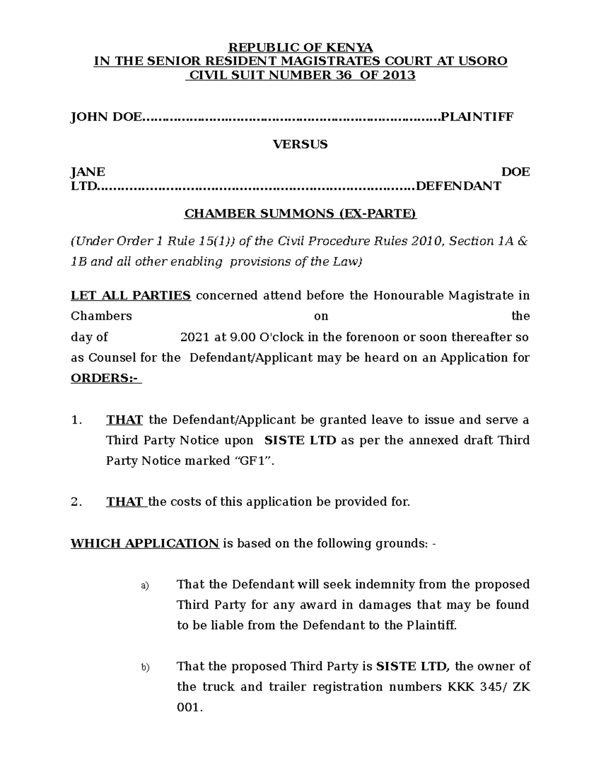Third party application and notice - REPUBLIC OF KENYA IN THE SENIOR ... Third party application and notice - REPUBLIC OF KENYA IN THE SENIOR ...