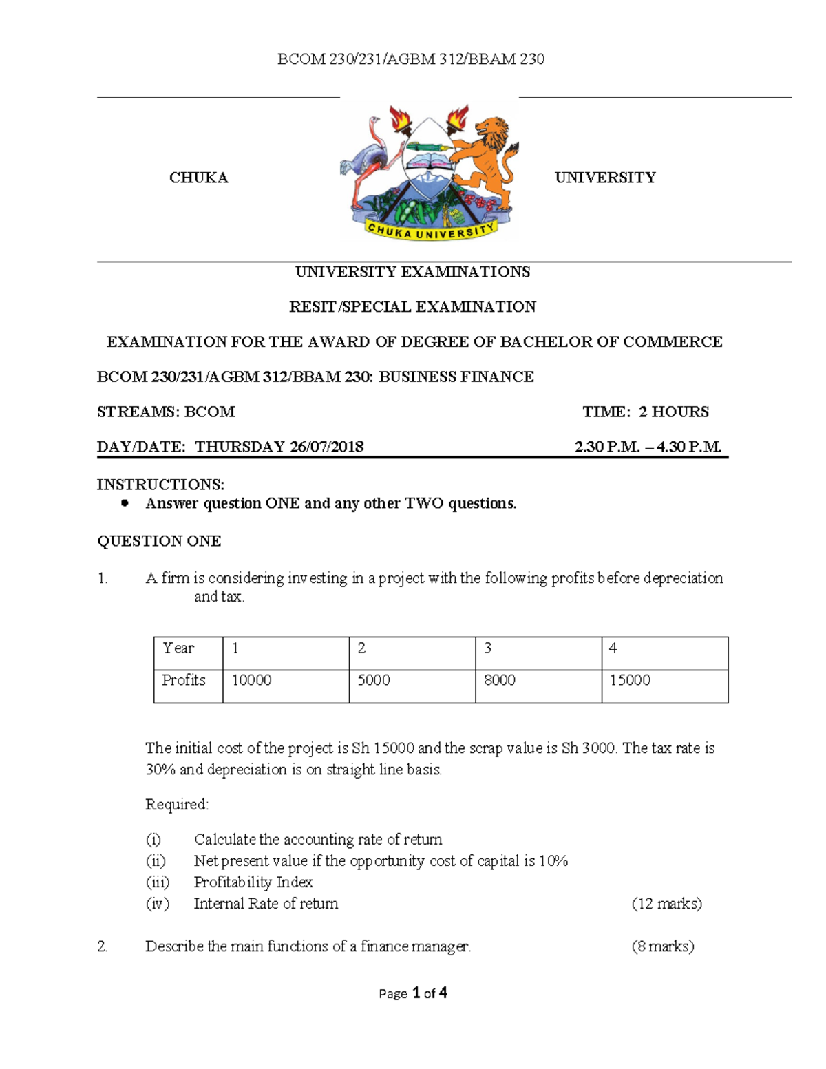 BCOM 230 231 (AGBM 312 BBAM 230) - CHUKA UNIVERSITY UNIVERSITY EXAMINATIONS RESIT/SPECIAL - Studocu