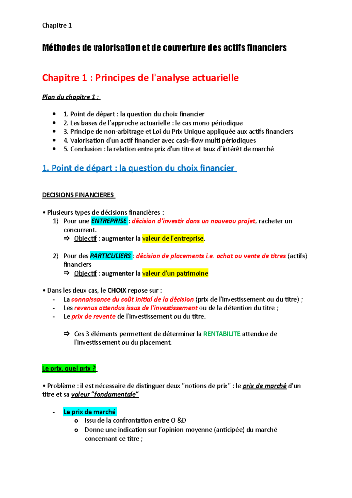 Actif Financiers - CH 1 - iiii - Méthodes de valorisation et de couverture des actifs financiers ...