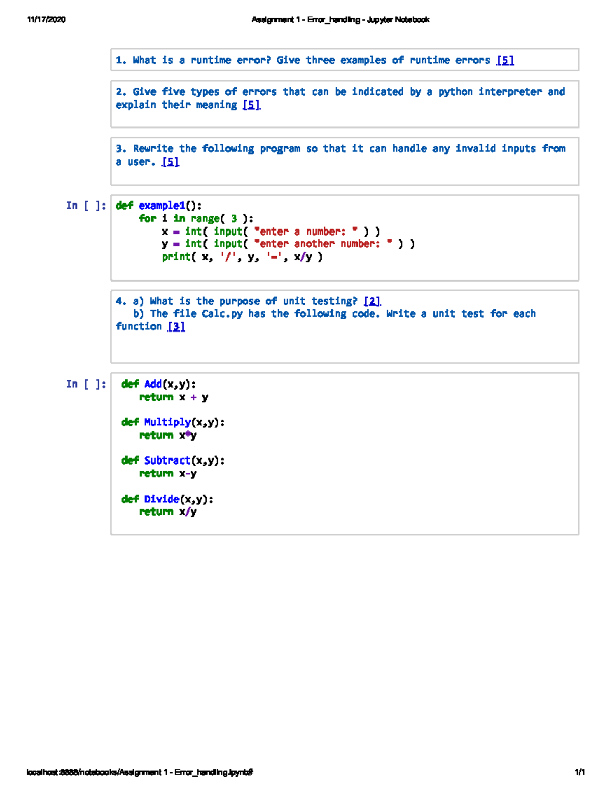 Assignment 1 Error Handling Jupyter Notebook What Is A Runtime 3164