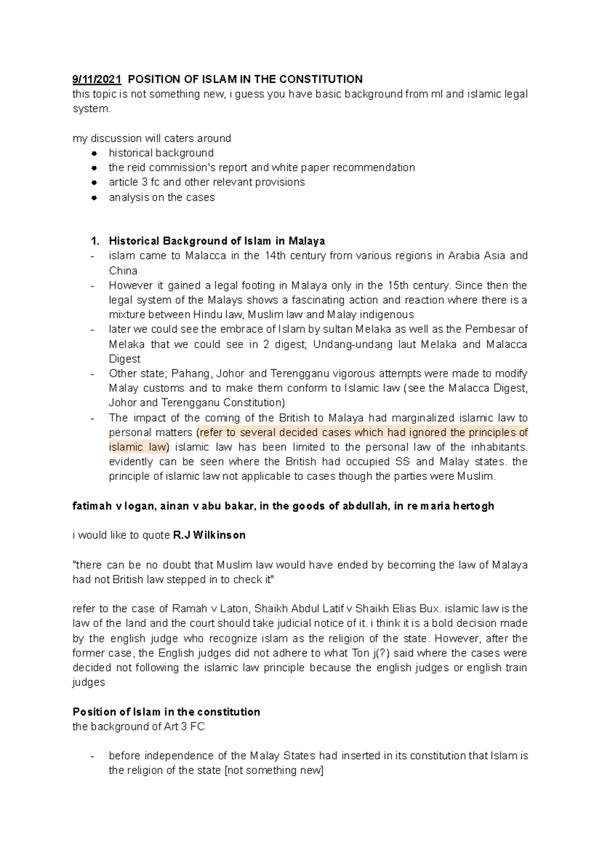 position of islam in constitution - 9/11/2021 POSITION OF ISLAM IN THE ...