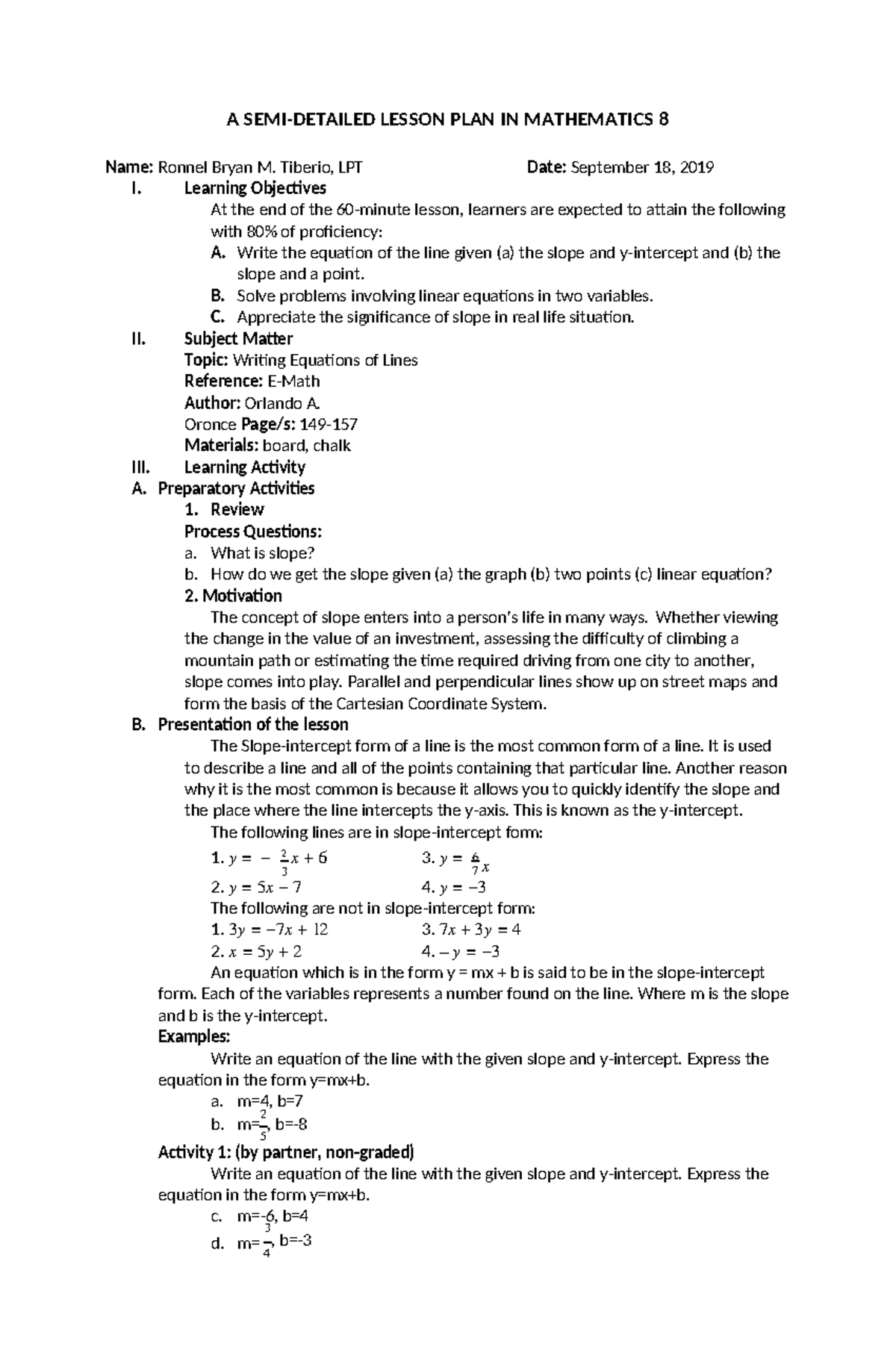 A semi detailed lesson plan in mathematics 8 - A SEMI-DETAILED LESSON ...