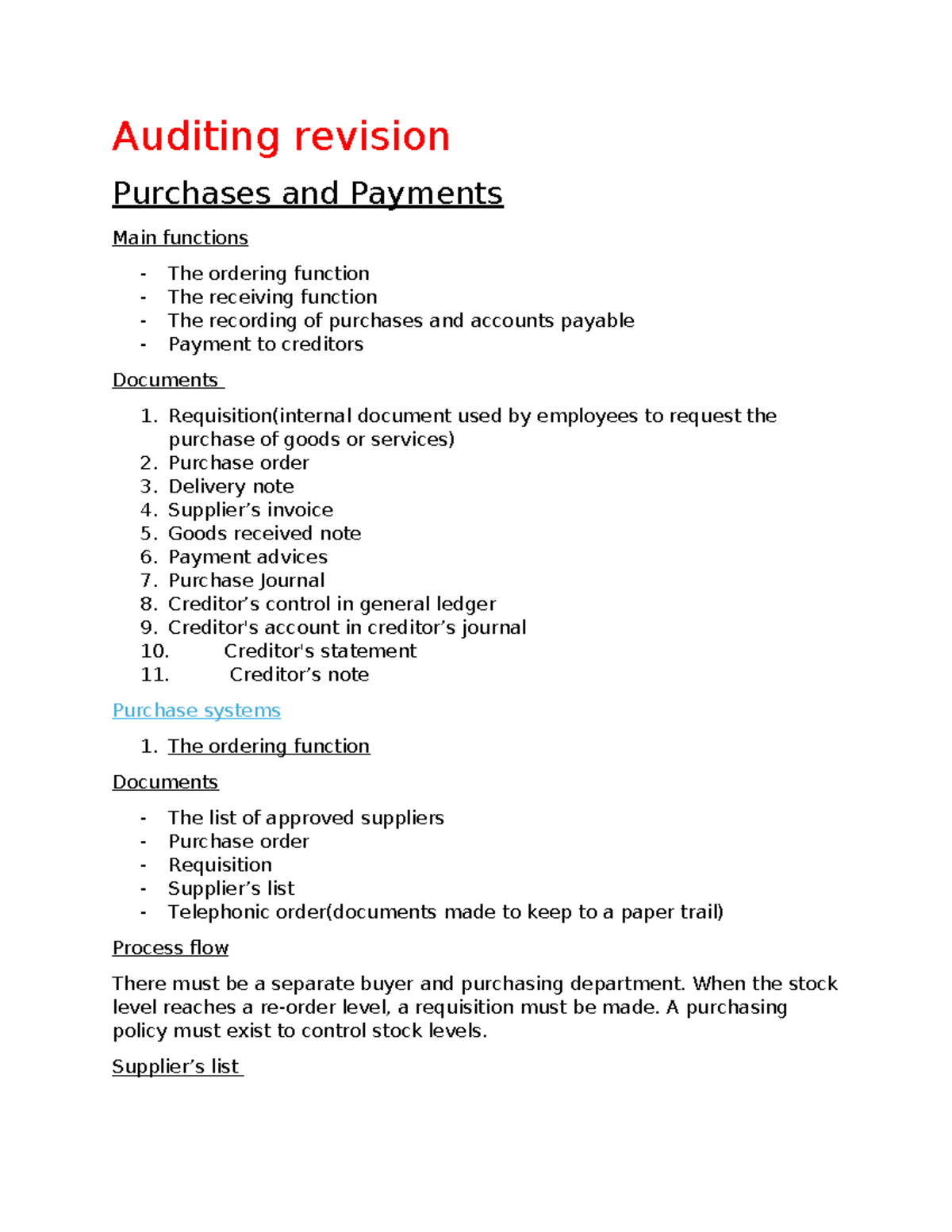 Purchases and payments - Auditing revision Purchases and Payments Main ...