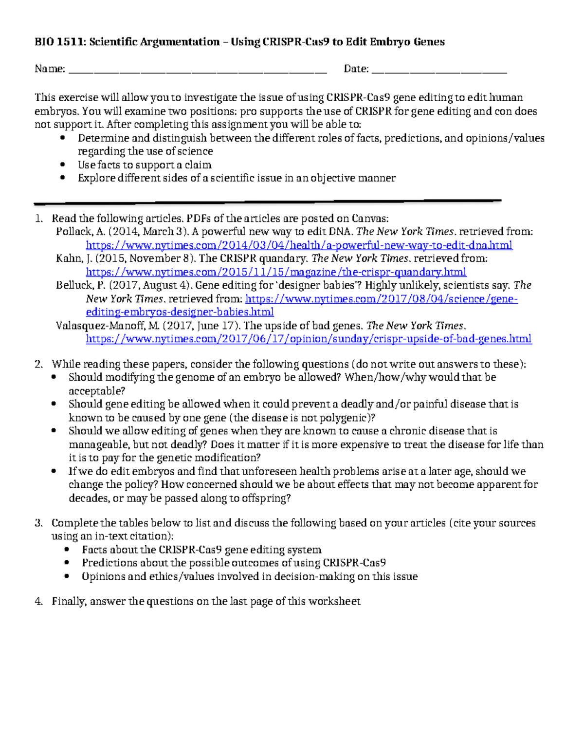 Scientific Argumentation Using Crispr - BIO 1511: Scientific ...