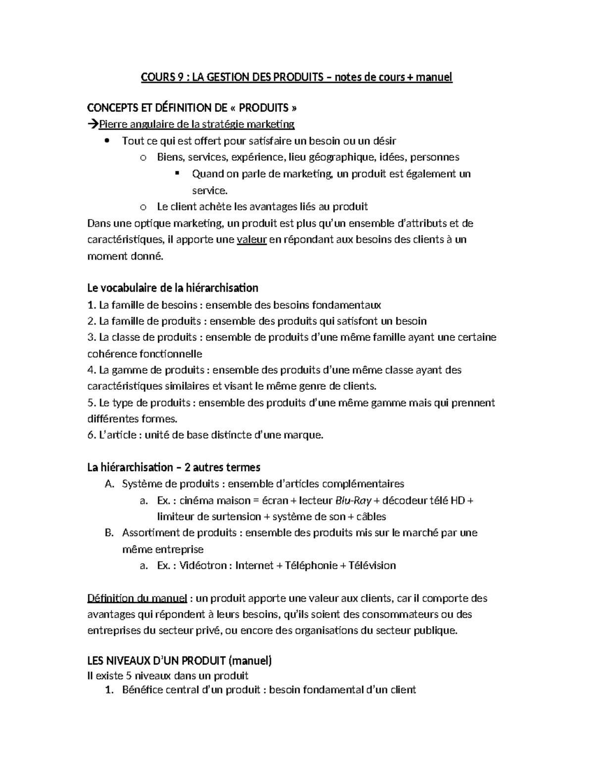 Cours 9-notes des cours + manuel - COURS 9 : LA GESTION DES PRODUITS ...
