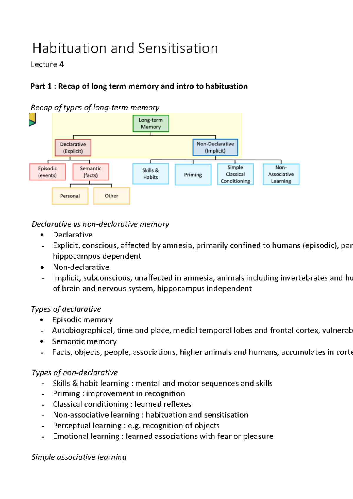Habituation and Sensitisation - Lecture 4 Part 1 : Recap of long term ...