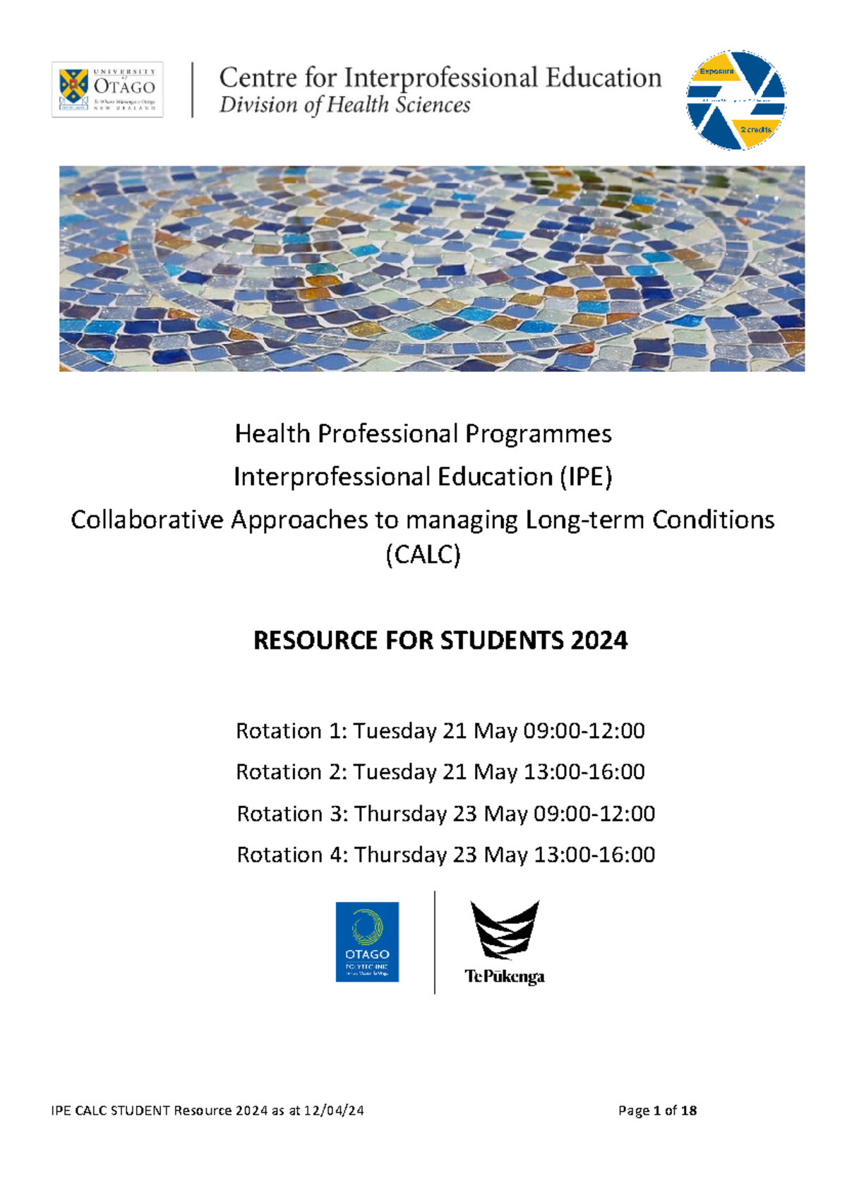 Student Workbook IPE CALC 2024 - Health Professional Programmes ...