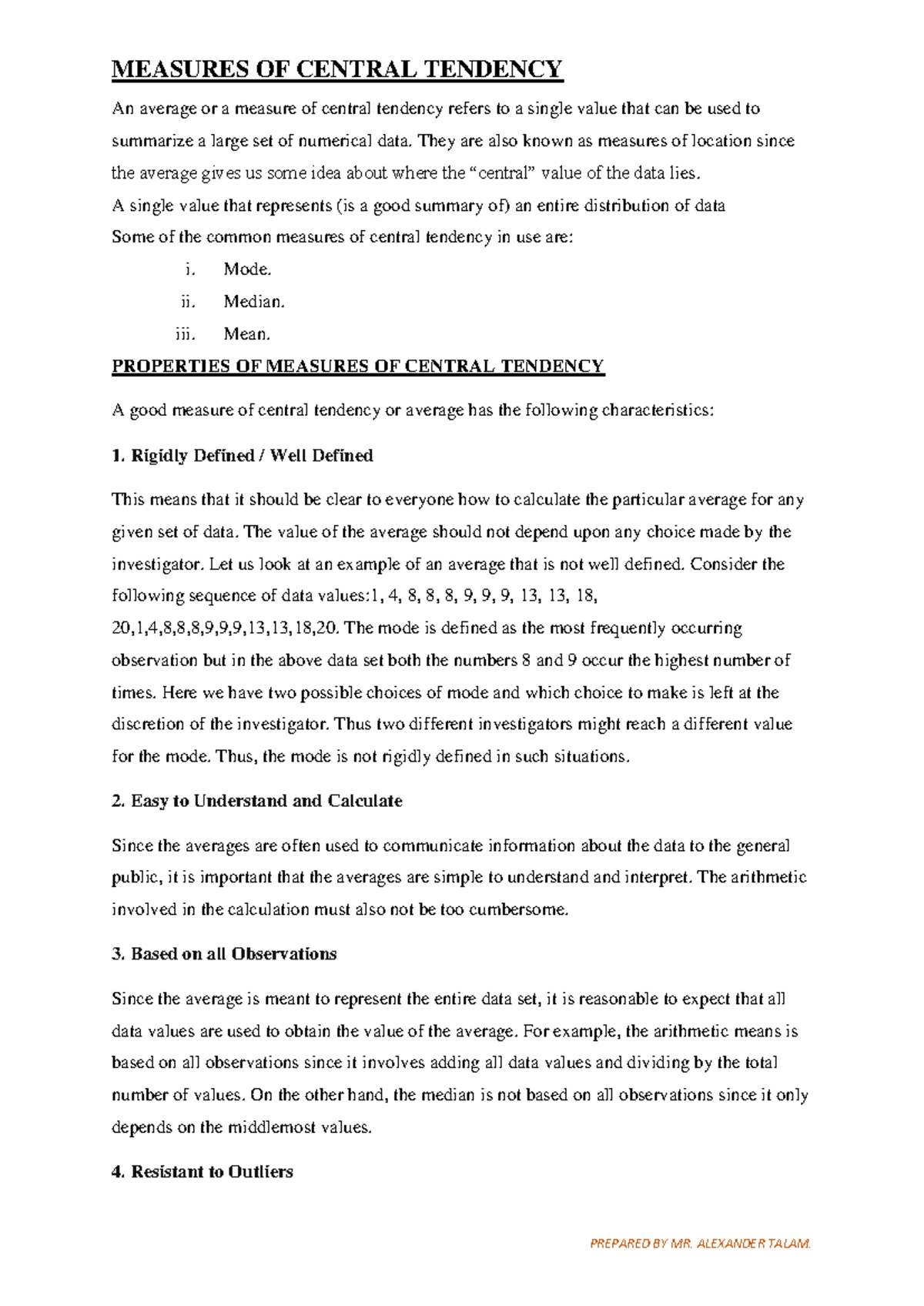 Measures OF Central Tendency Notes @ Talam - MEASURES OF CENTRAL ...