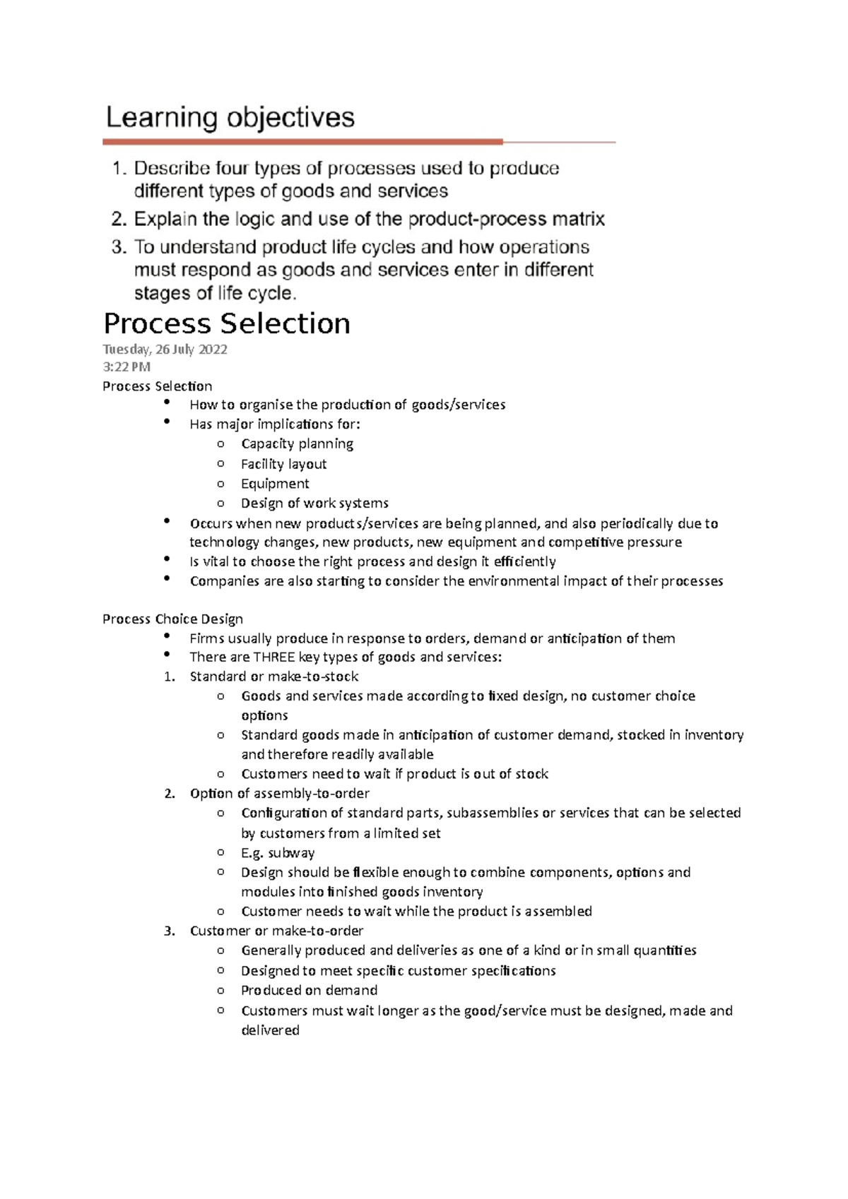 Proces Selection Notes - Process Selection Tuesday, 26 July 2022 3:22 ...