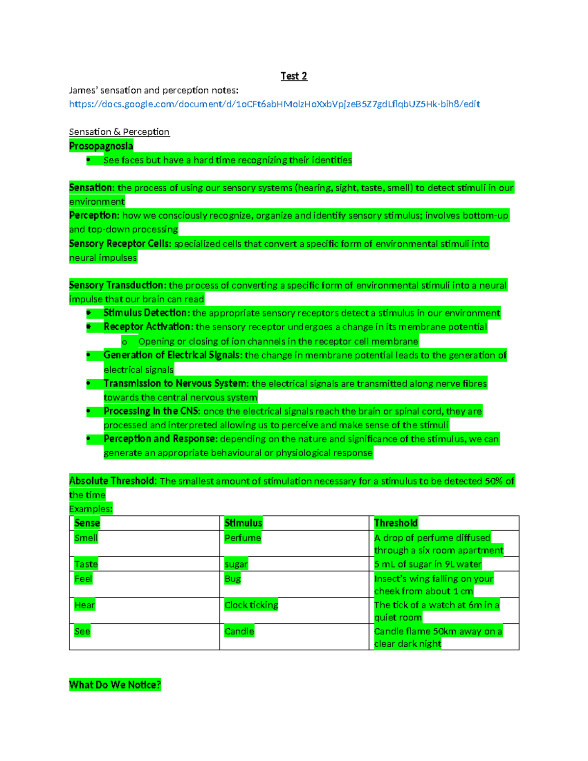 Psych 101 Test 2 notes - Test 2 James’ sensation and perception notes ...