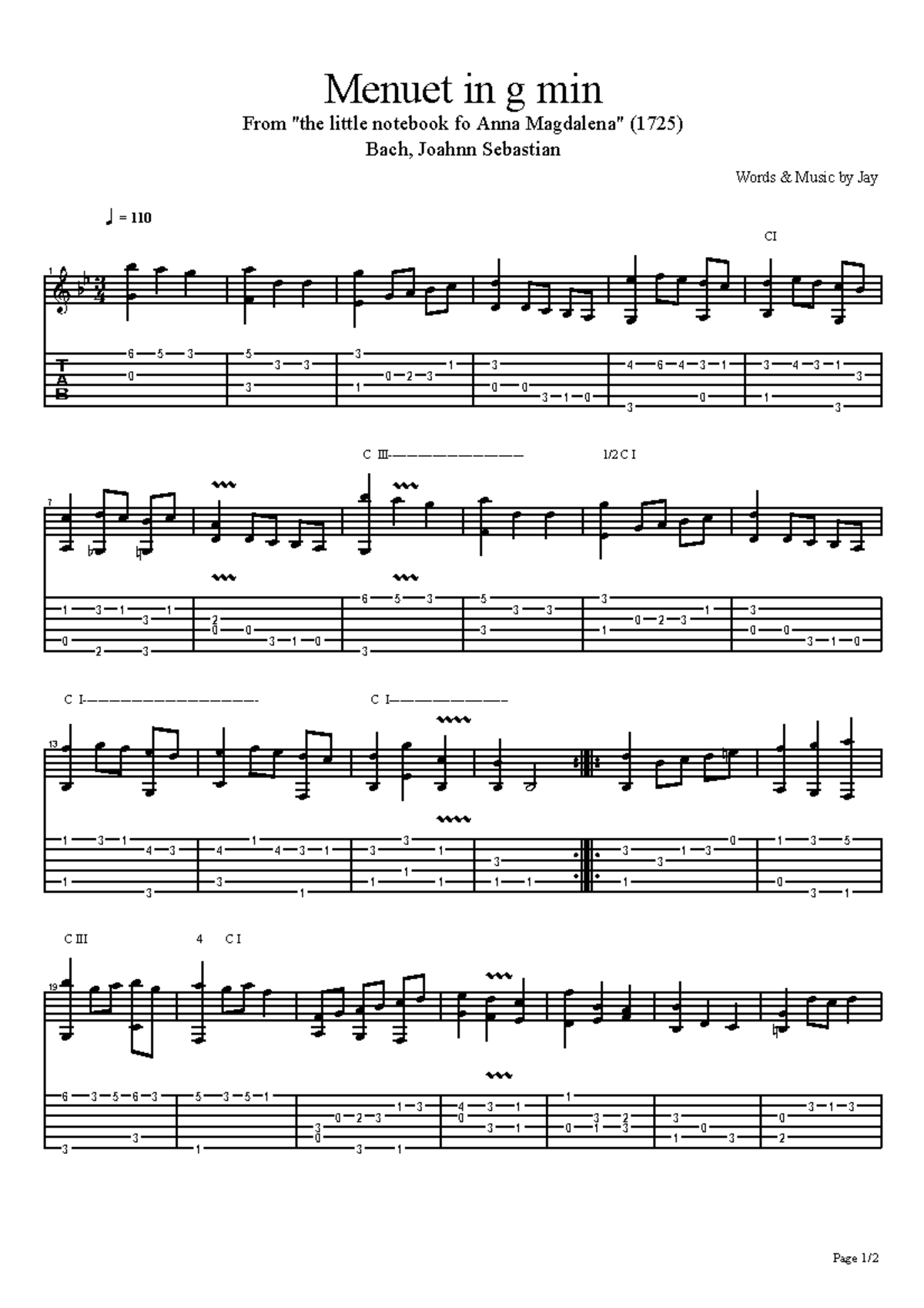 Bach, Johann Sebastian - Menuet In G Minor - Menuet in g min From "the ...