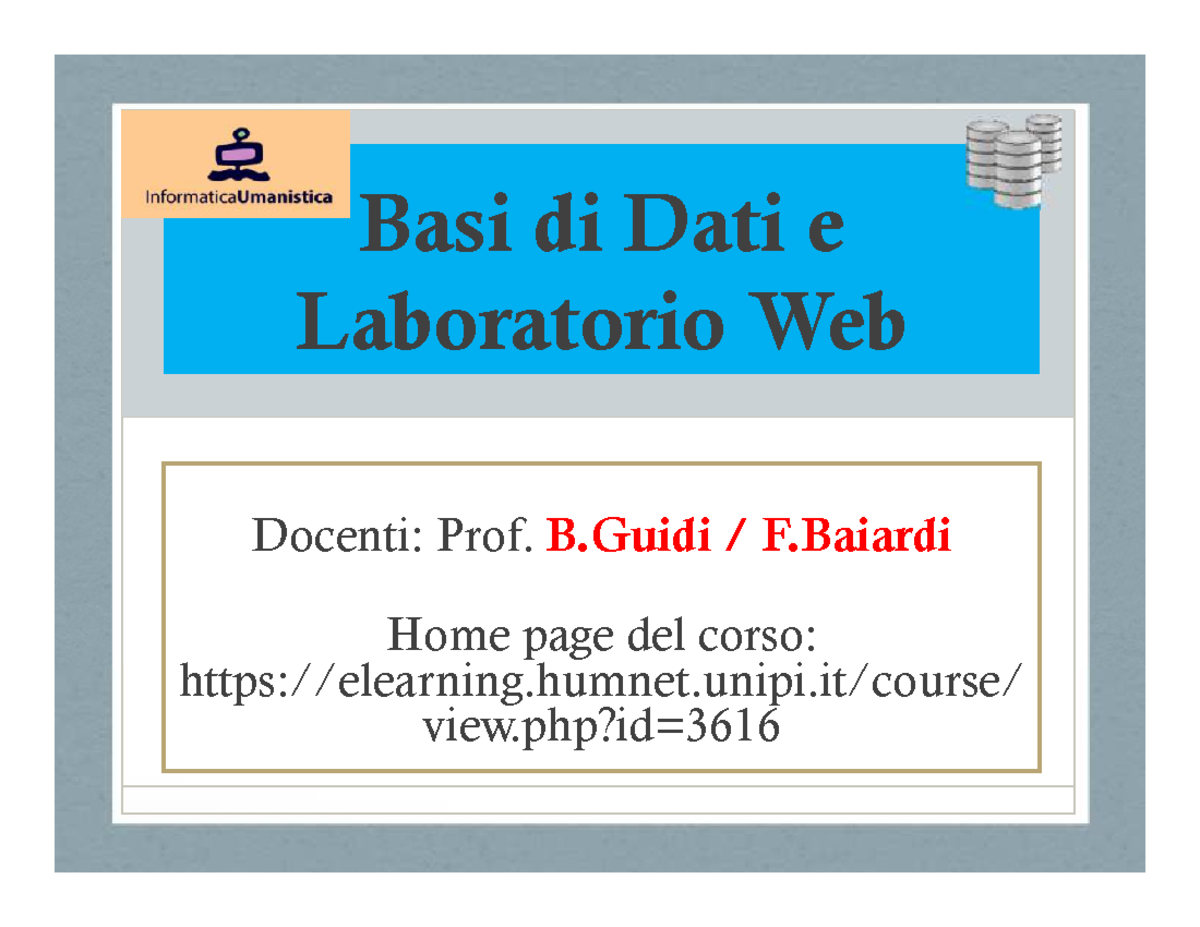 Slides Basi di Dati 1 - - Studocu
