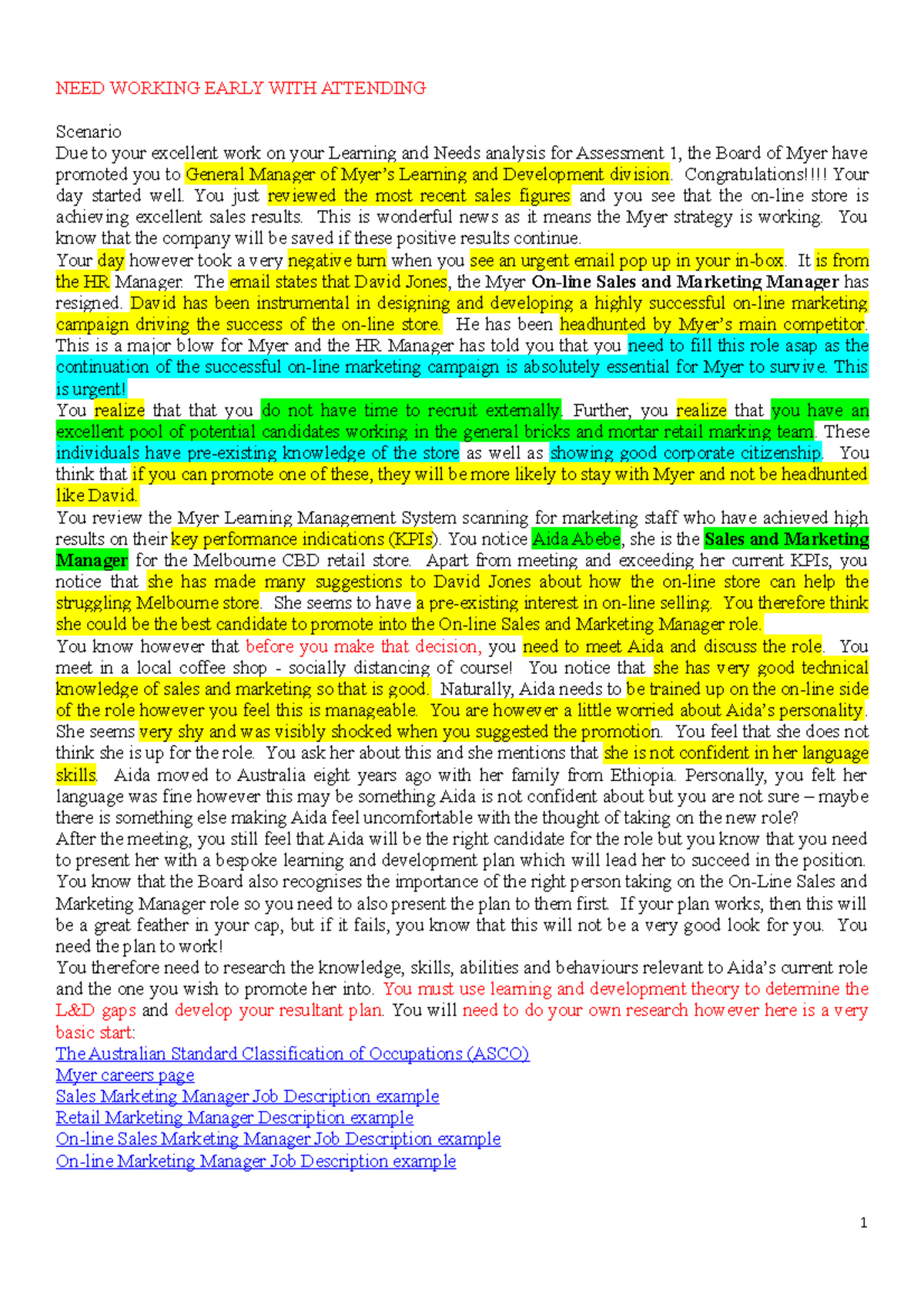 A3 Scenario - Assessment - NEED WORKING EARLY WITH ATTENDING Scenario ...