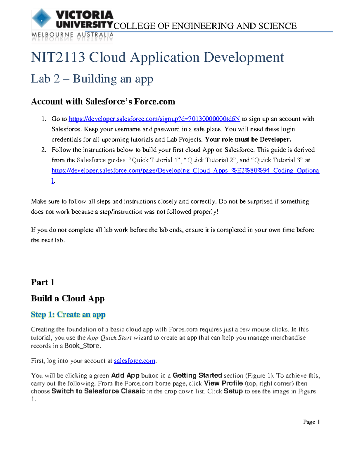 Lab 2 - Lab2 - NIT2113 Cloud Application Development Lab 2 – Building an app Account with - Studocu