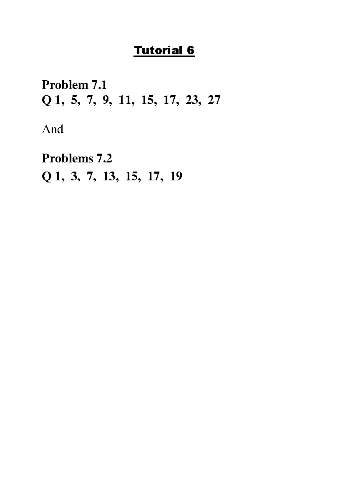 Tutorial 6 maths - MAA00A1 - And Tutorial Problem 7. Q 1, 5, 7, 9, 11, 15, 17, 23 , Problems 7 ...