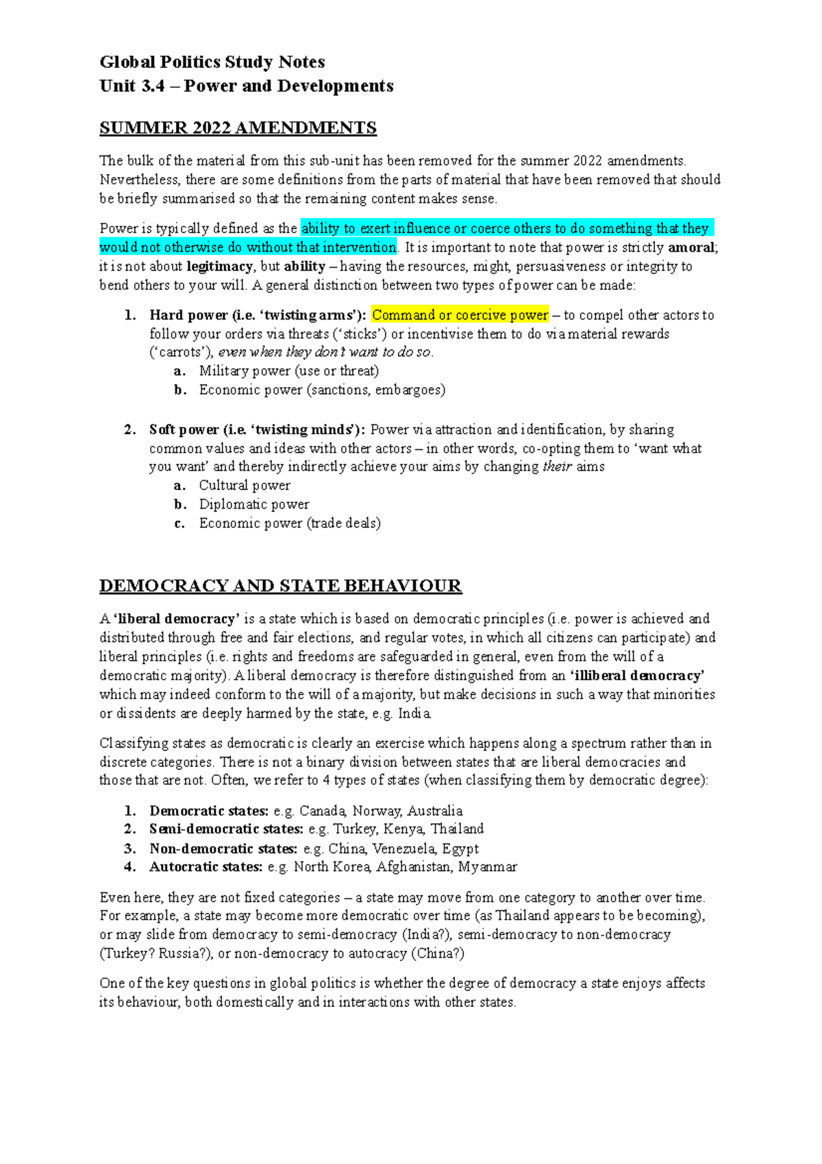 Global politics 3.4 study notes - Unit 3 – Power and Developments ...