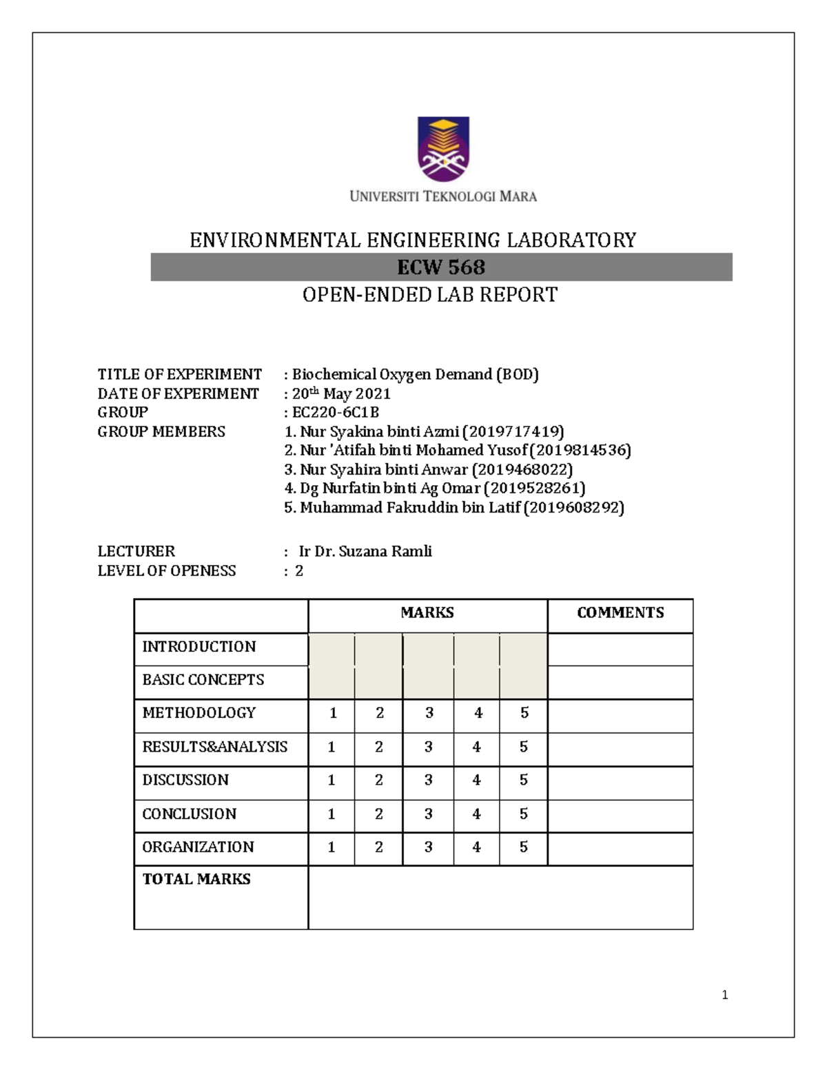 Biochemical Oxygen Demand (BOD) EC220 - ENVIRONMENTAL ENGINEERING ...