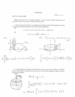 Calc II Practice Test (First Half Calc II) - Test I Name Solutions MAT ...