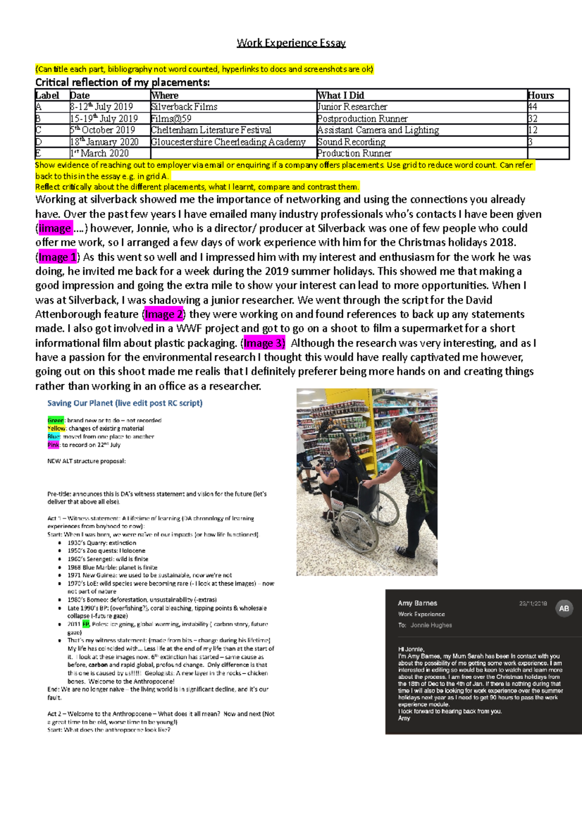 Work Experience Essay - Work Experience Essay (Can itle each part ...