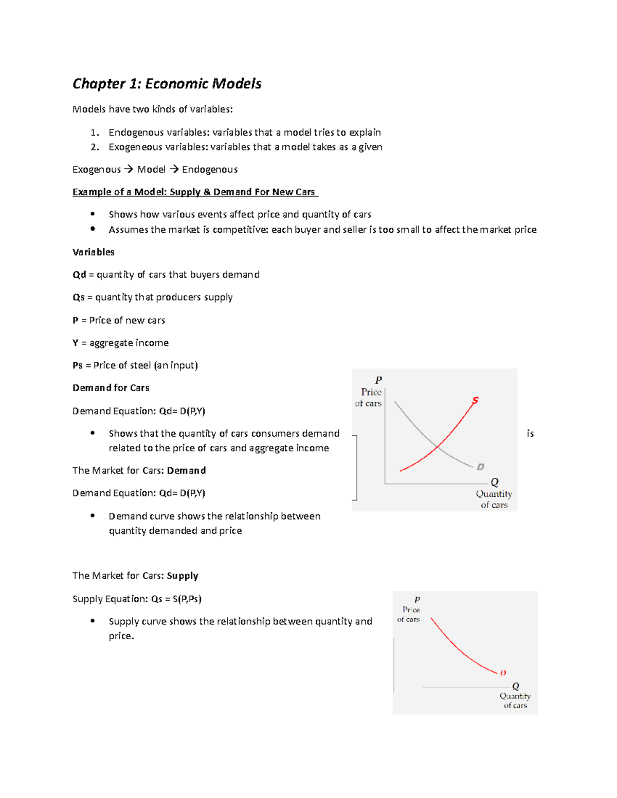Chapter 1 and Chapter 2 - notes - Chapter 1: Economic Models Models ...