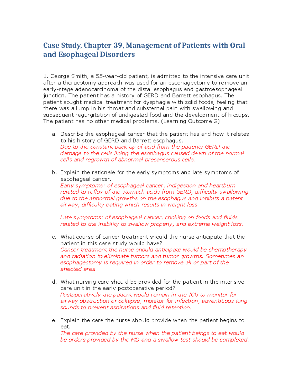 GI Case Study Exercise - Case Study, Chapter 39, Management of Patients ...