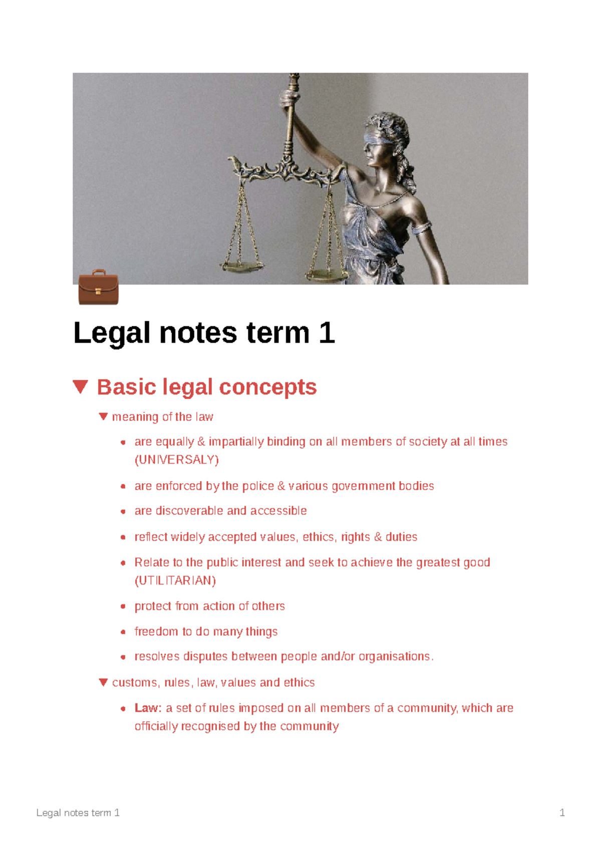 Legal Notes TERM 1 - n/a - ª Legal notes term 1 Basic legal concepts ...