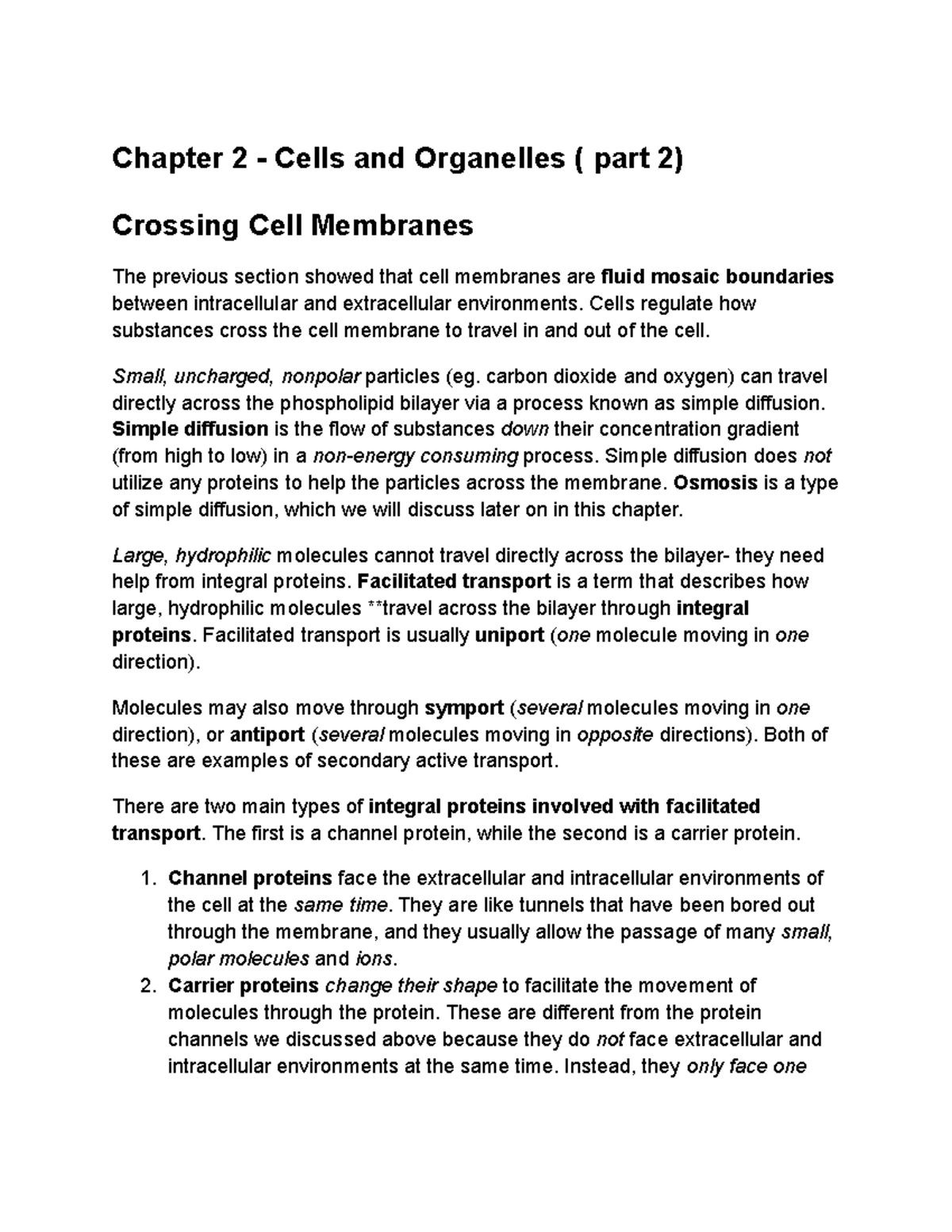 Chapter 2 - Cells and Organelles ( part 2) - Chapter 2 - Cells and ...