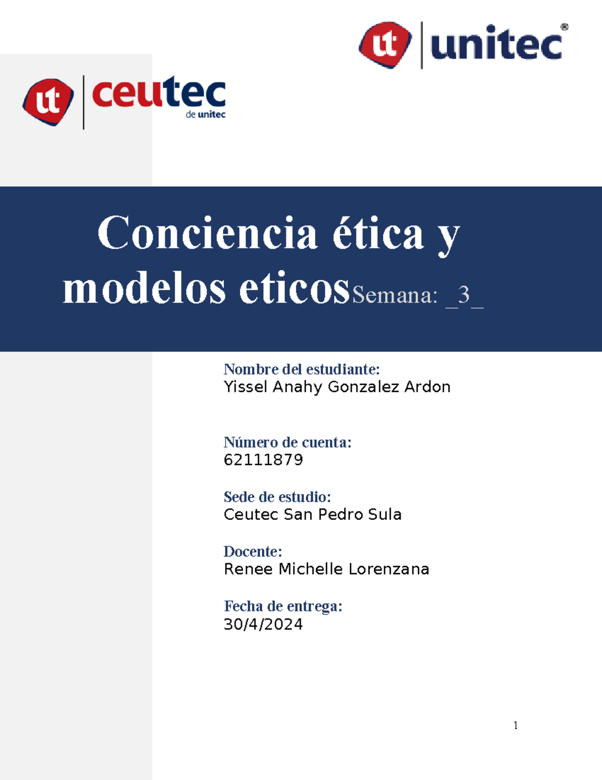 Conciencia etica - Nombre del estudiante: Yissel Anahy Gonzalez Ardon ...