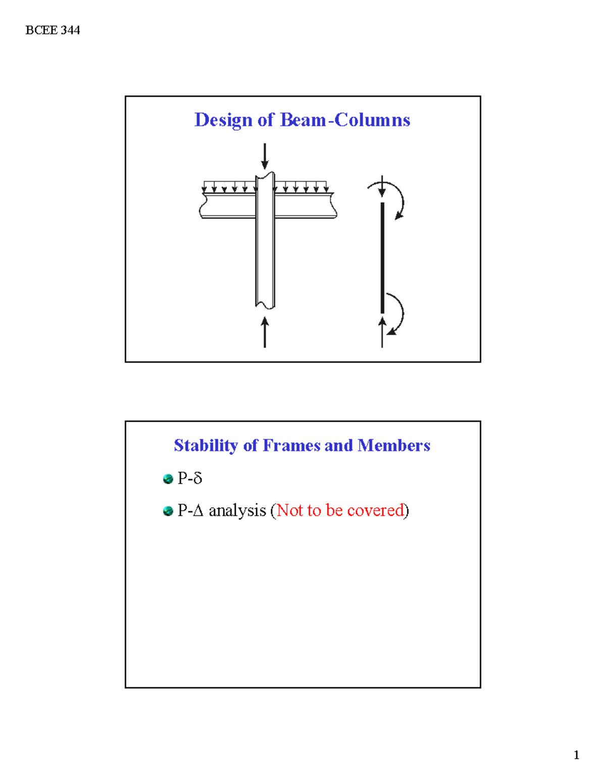 Design of Beam-Columns- Class lecture - Design of Beam-Columns P-d P ...