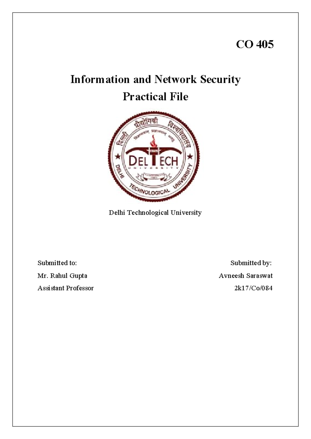 INS File 2 - Ins lab file - CO 405 Information and Network Security ...