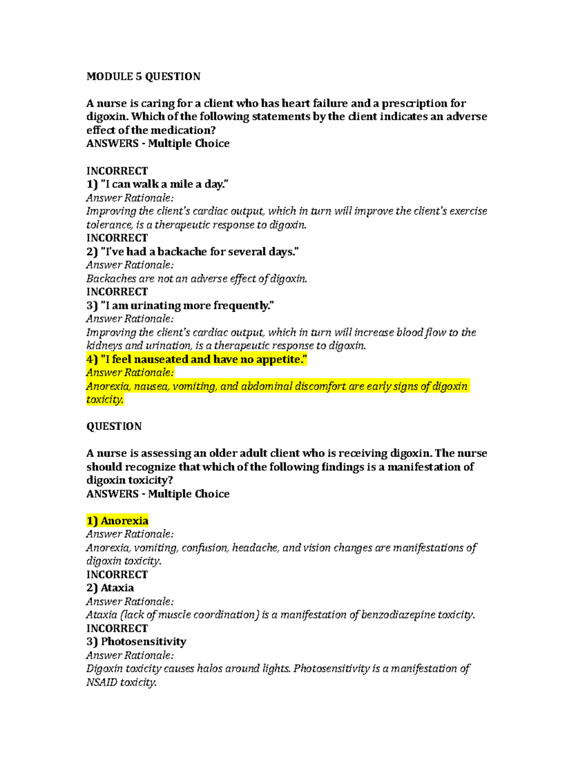 SUM21 Mod 5 Pract Questions and answers - MODULE 5 QUESTION A nurse is ...