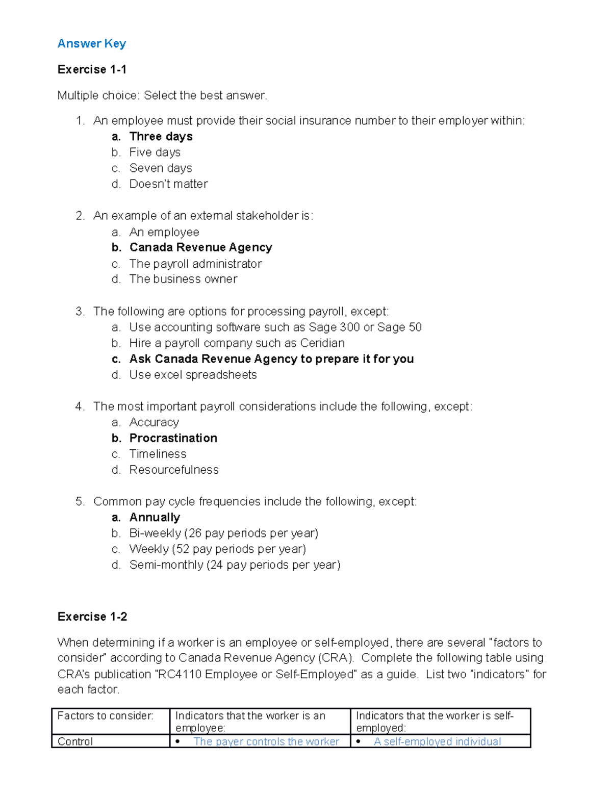 Exercise 1 1 1 2 1 3 Answer Key Answer Key Exercise 1 Multiple