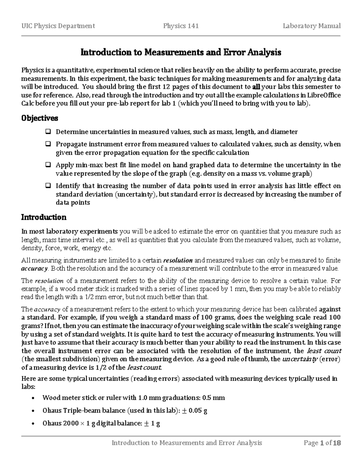 P141L01 Lab Manual v20220829 2 - Introduction to Measurements and Error Analysis Physics is a ...