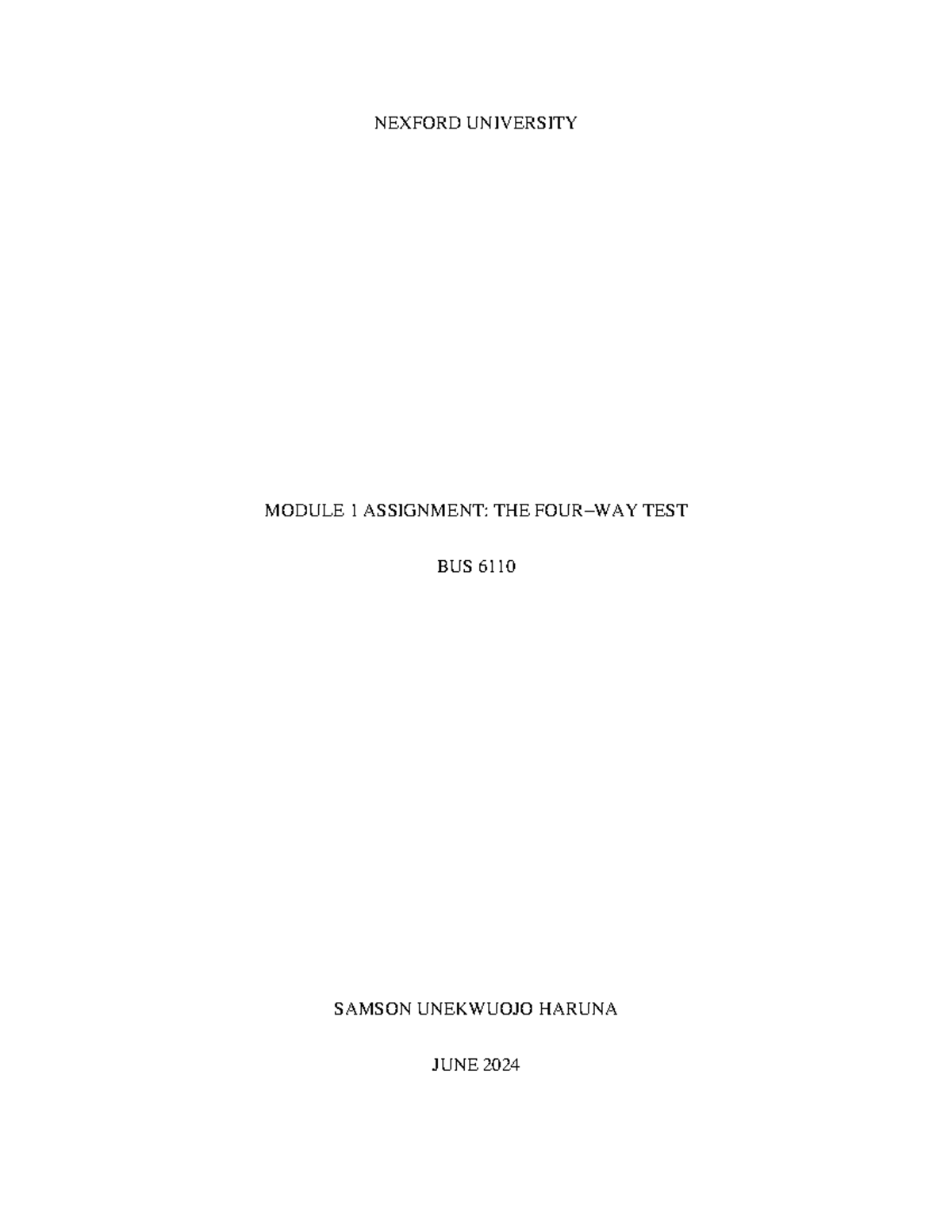 BUS Module 1 Assignment - SU Haruna - NEXFORD UNIVERSITY MODULE 1 ...