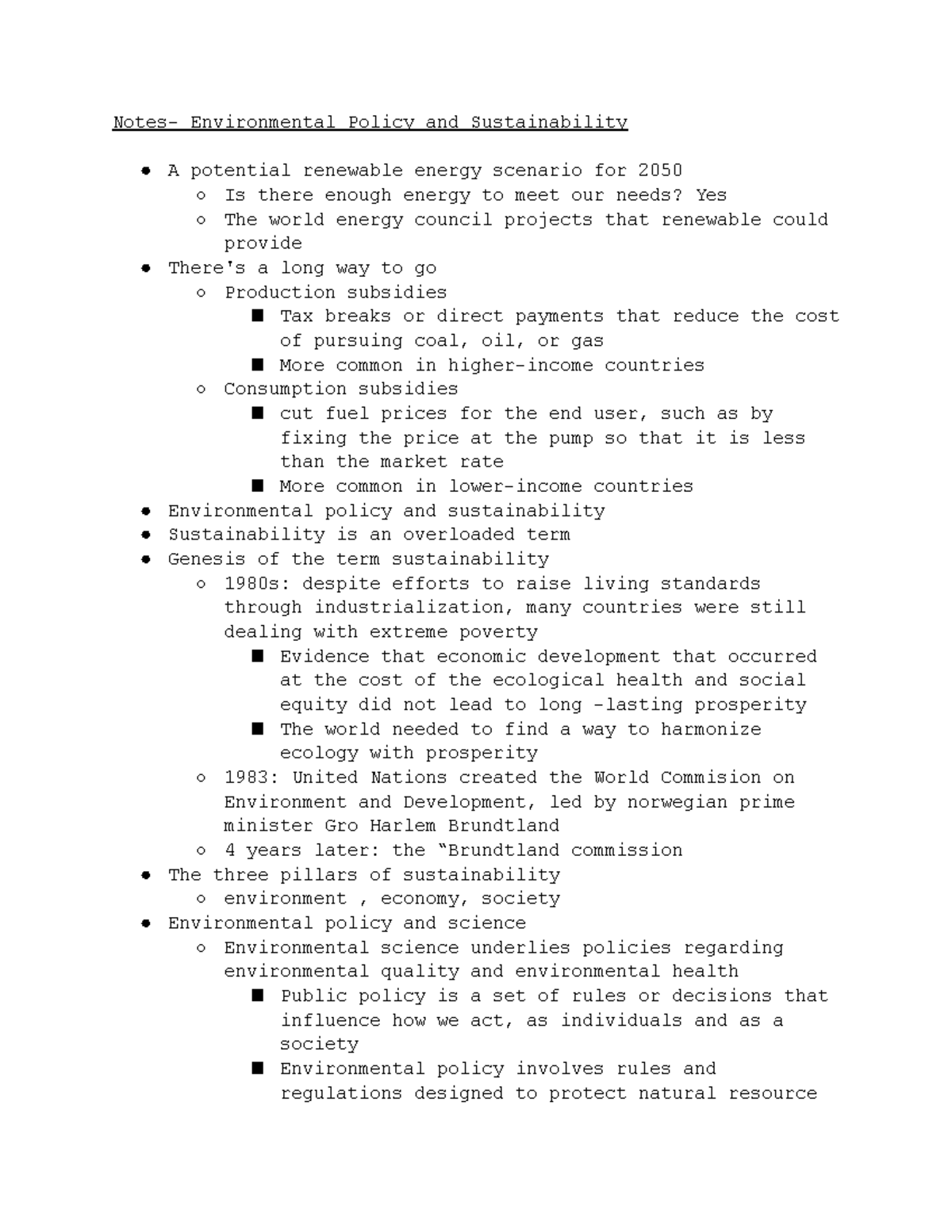 Global Environmental Issues Notes 26 - Notes- Environmental Policy and ...