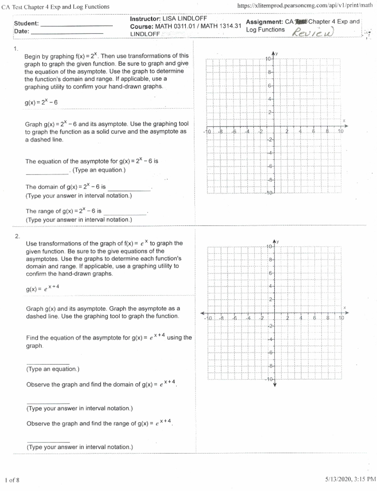 CA Ch 4 Review 05132020 - Study material with practice problems. - Math ...