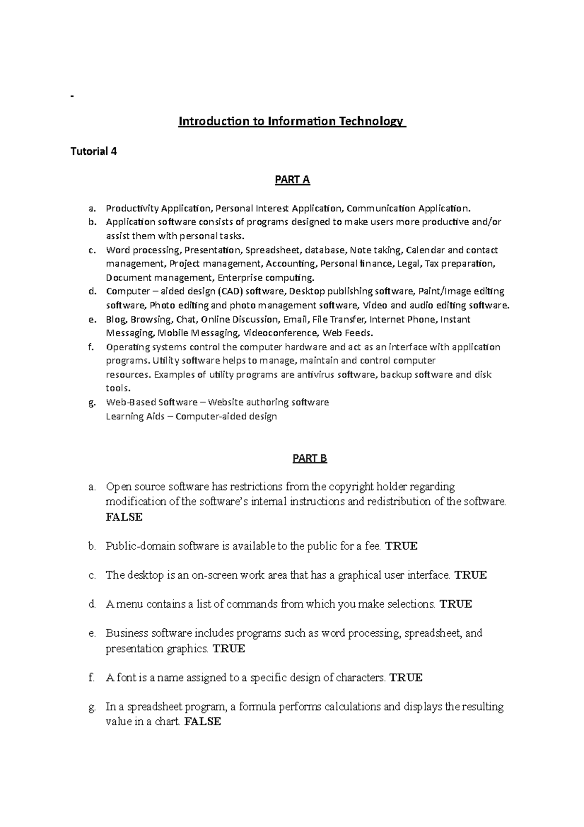 Introduction to IT (Tutorial 4) - Introduction to Information ...