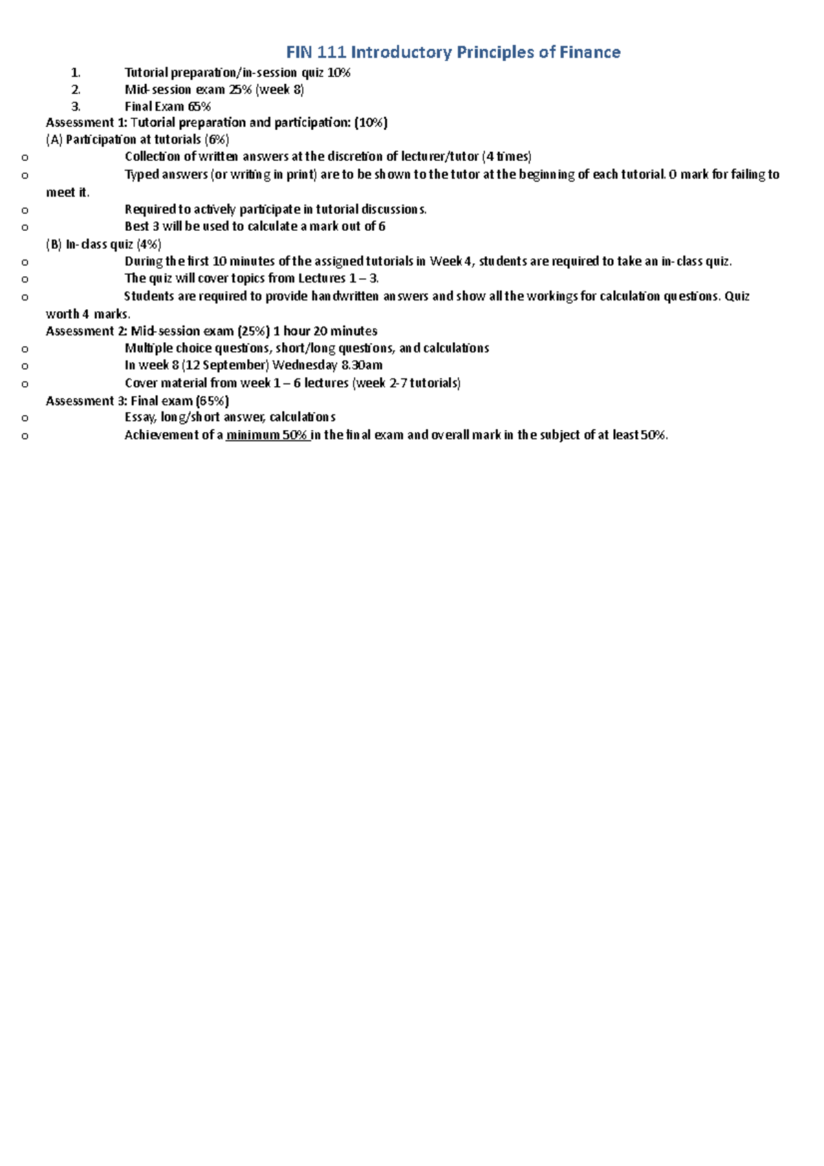 Introductory Principles of Finance - FIN 111 Introductory Principles of ...