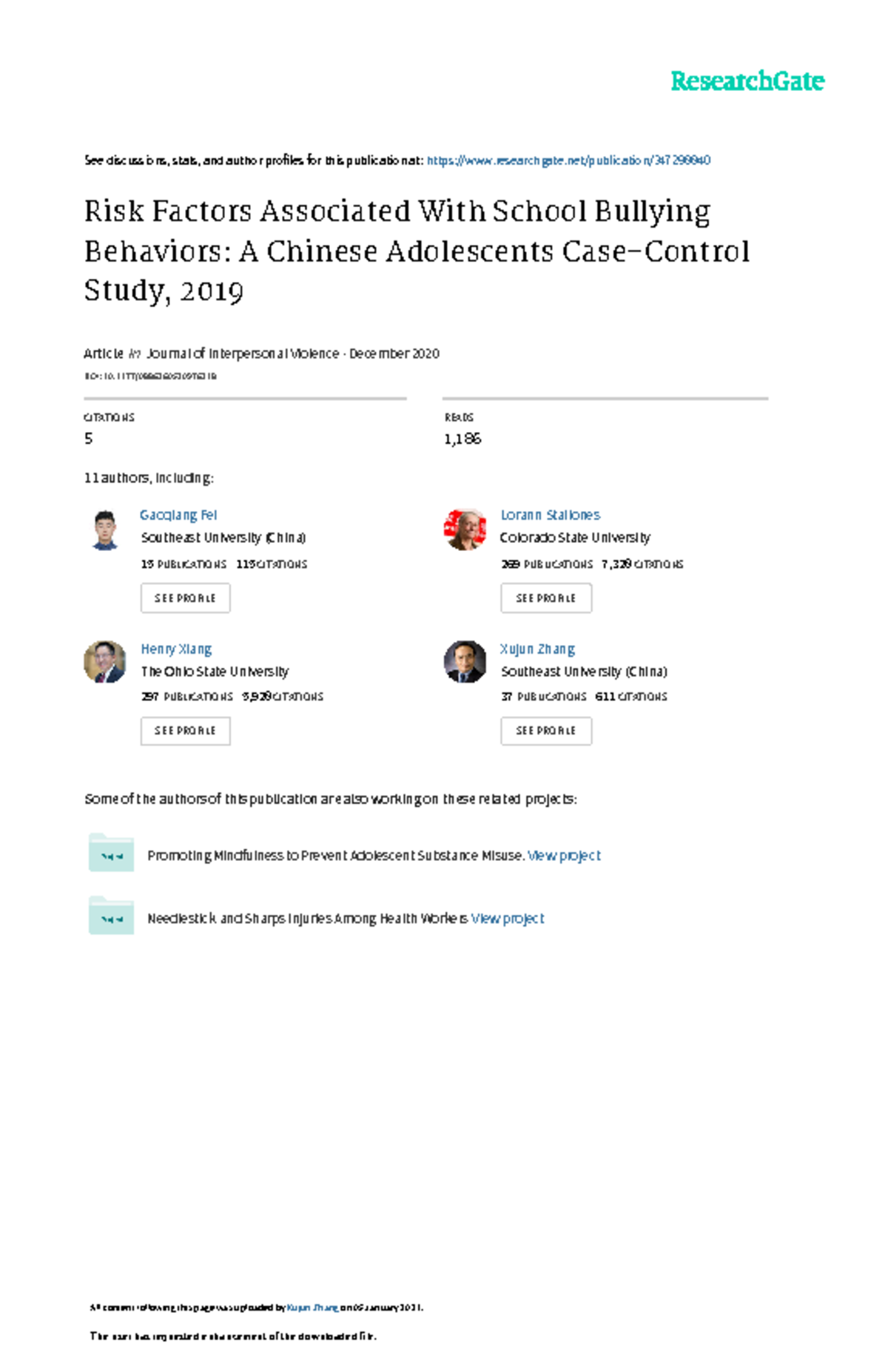Risk Factors Associated With School Bullying Behaviors-AChinese ...