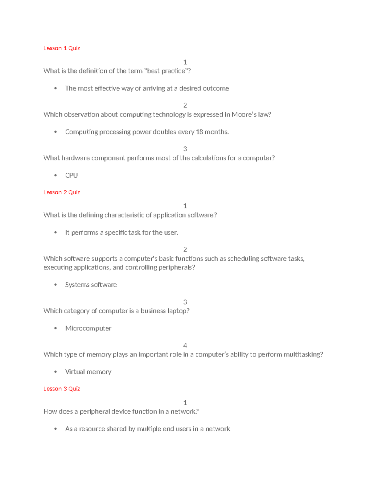 Quiz, Module, and Unit Test Answers - Lesson 1 Quiz 1 What is the ...