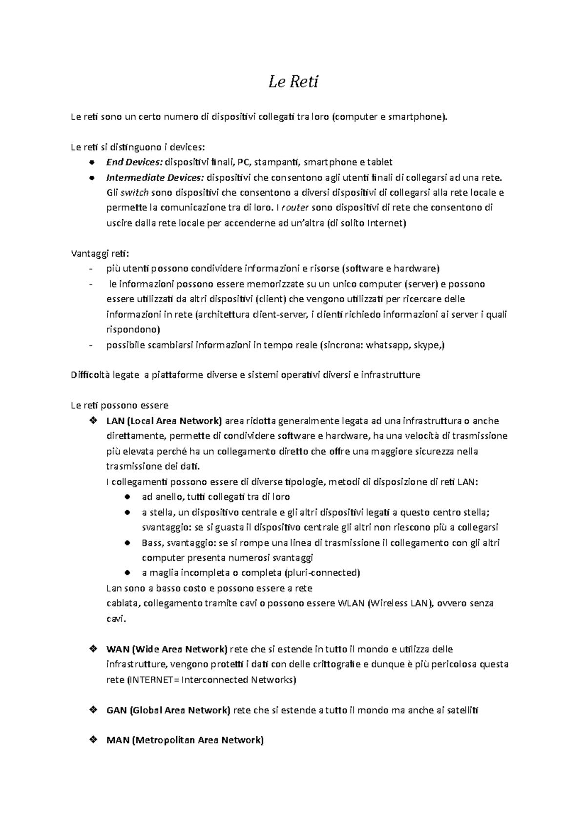 Le Reti - Riassunto - Tecnologie della comunicazione per il marketing ...