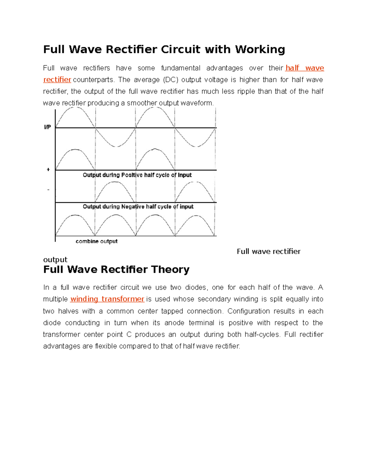 Full Wave Rectifier Circuit with Working - The average (DC) output ...