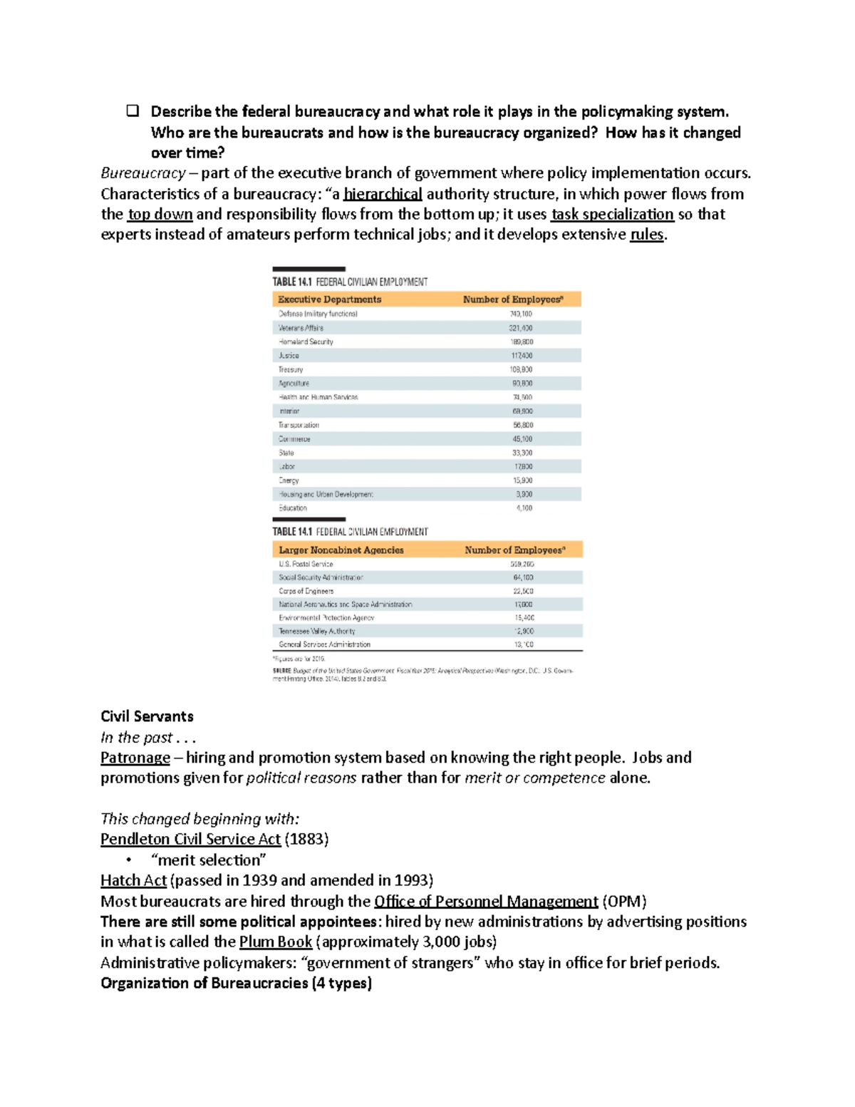 Chapter 14 The Federal Bureaucracy - q Describe the federal bureaucracy ...