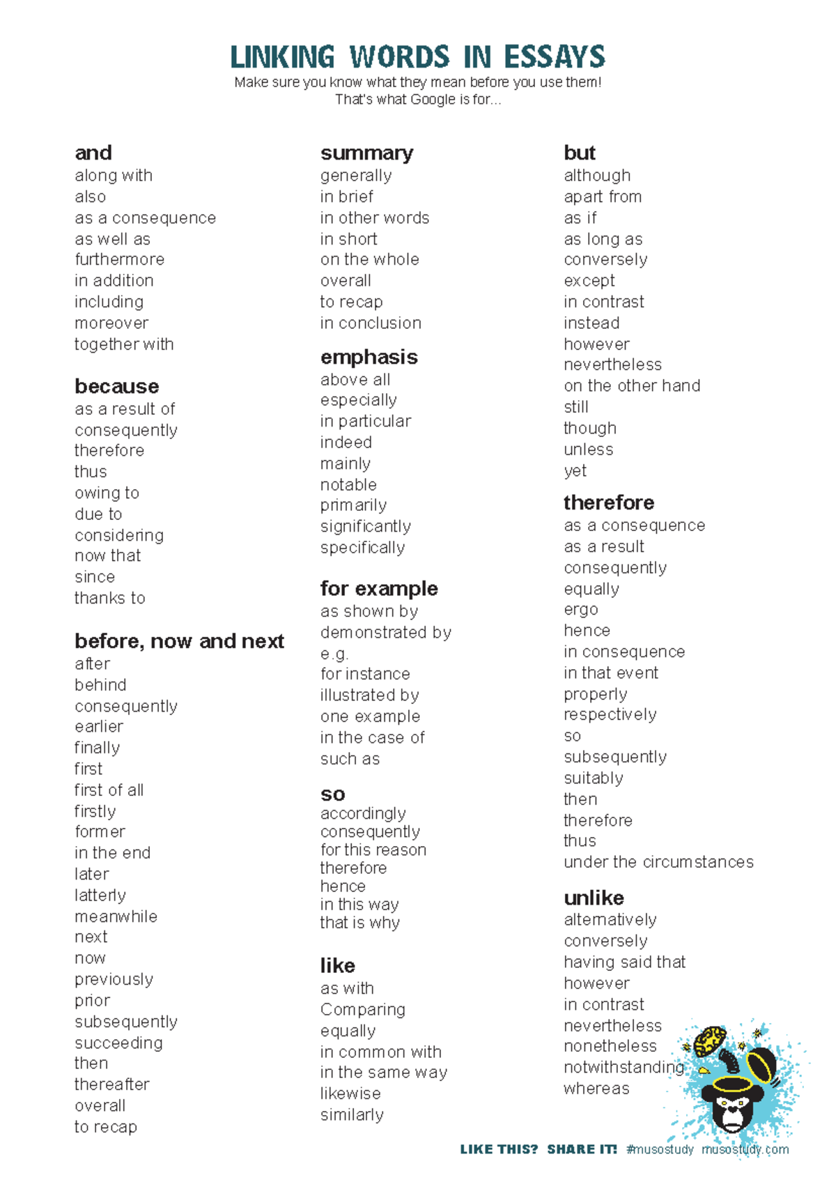 Linking-words - and along with also as a consequence as well as ...