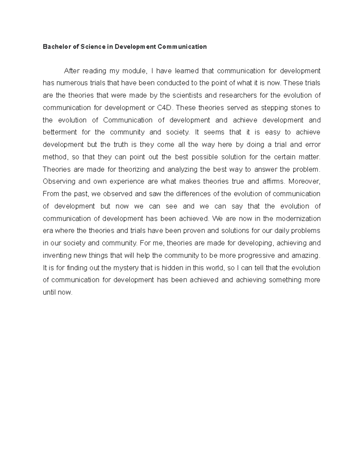 Bachelor of Science in Development Communication Module 4 Insight ...