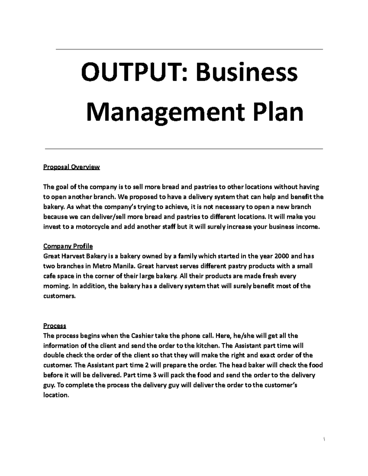 Output Business Management Plan Group - OUTPUT: Business Management ...