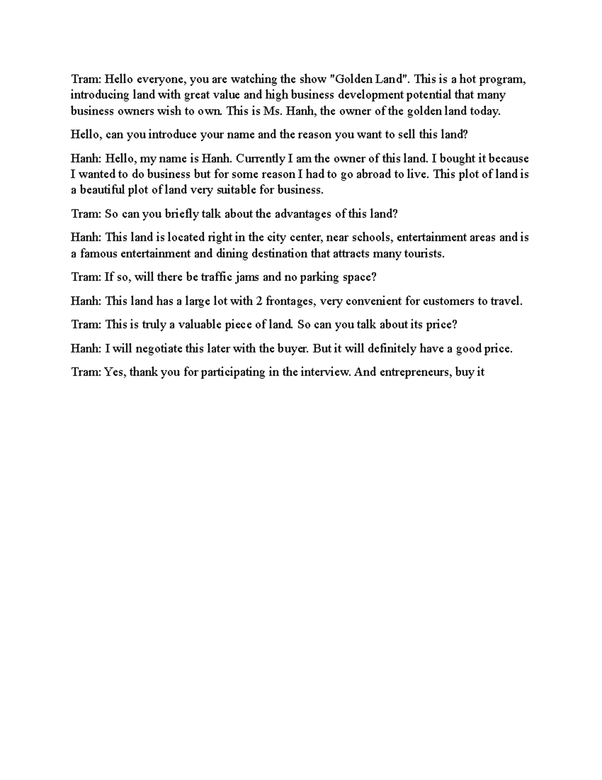 TA - TÀI LIỆU HỌC TẬP - Tram: Hello everyone, you are watching the show ...