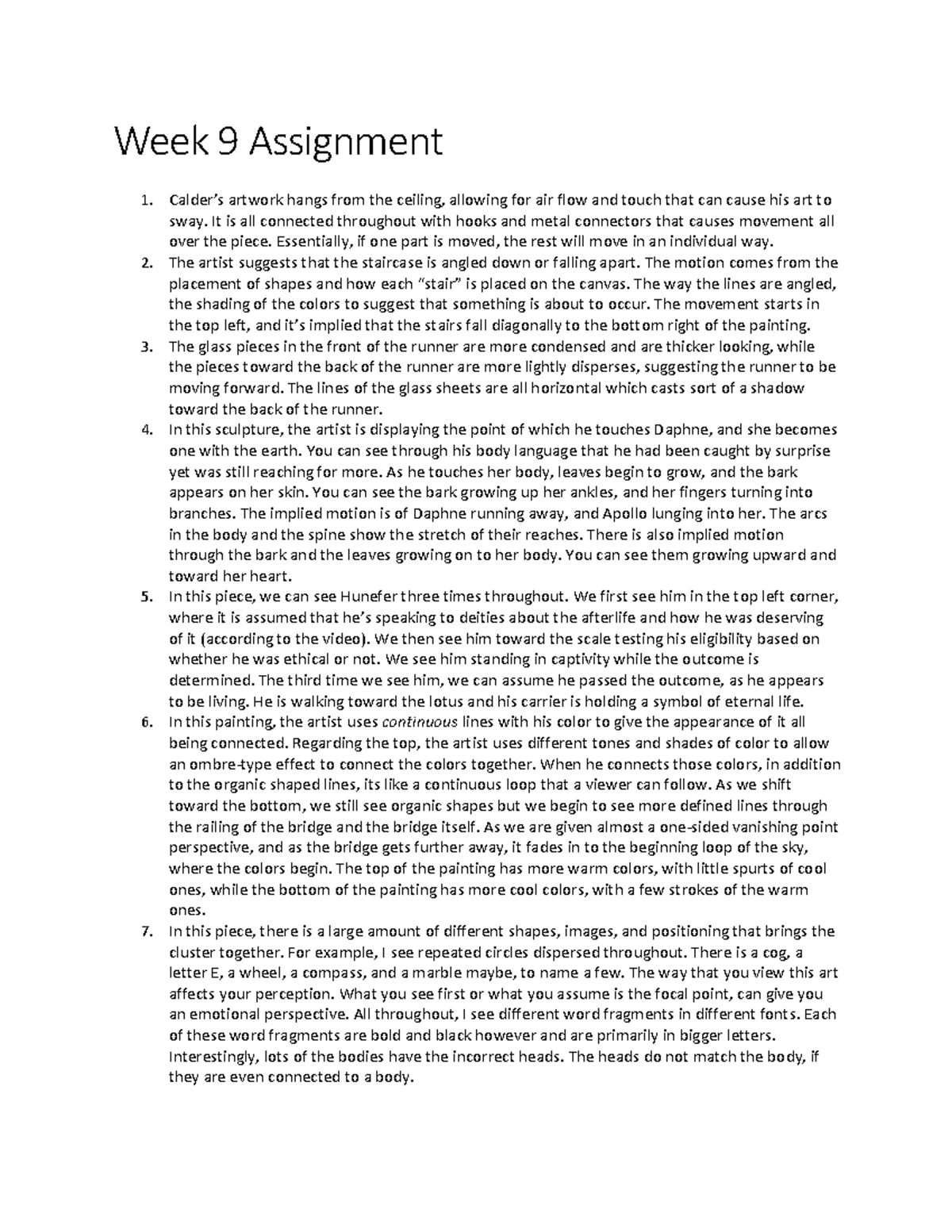 WEEK 9 Assignment - Professor Haworth - Week 9 Assignment Calder’s ...