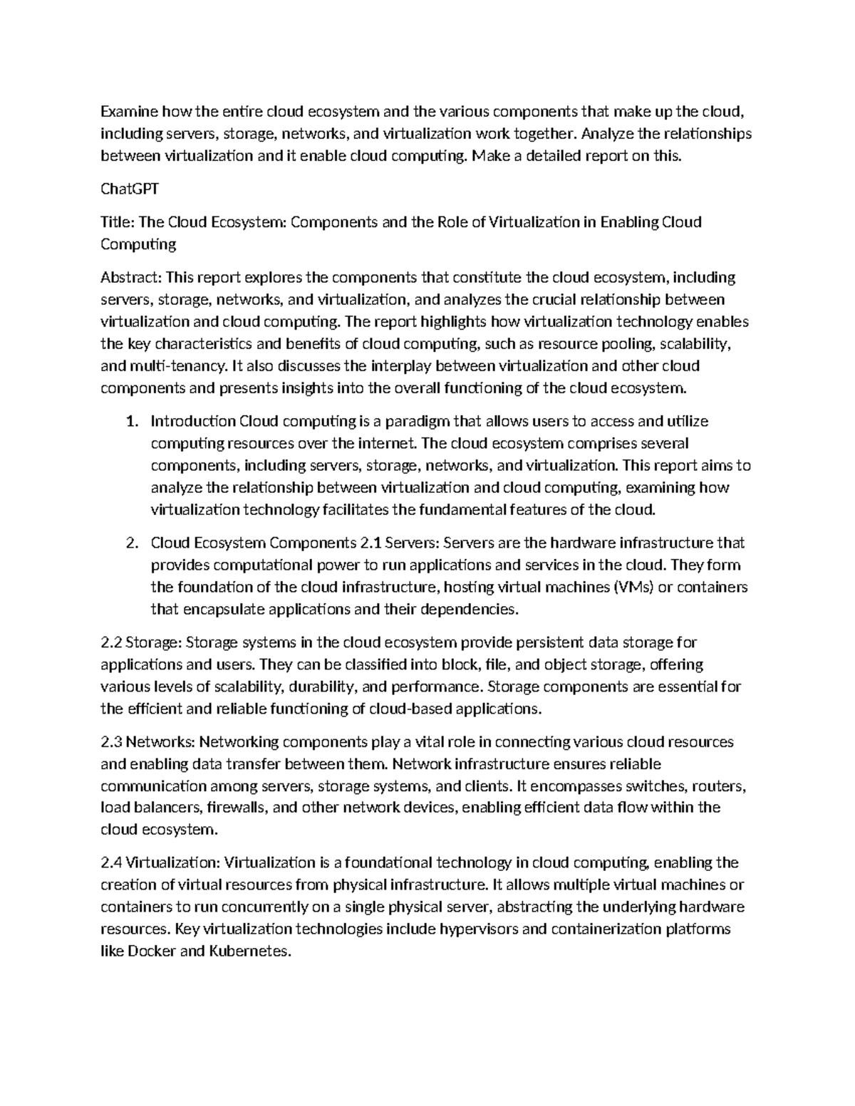 Cloud Comp - Examine how the entire cloud ecosystem and the various ...