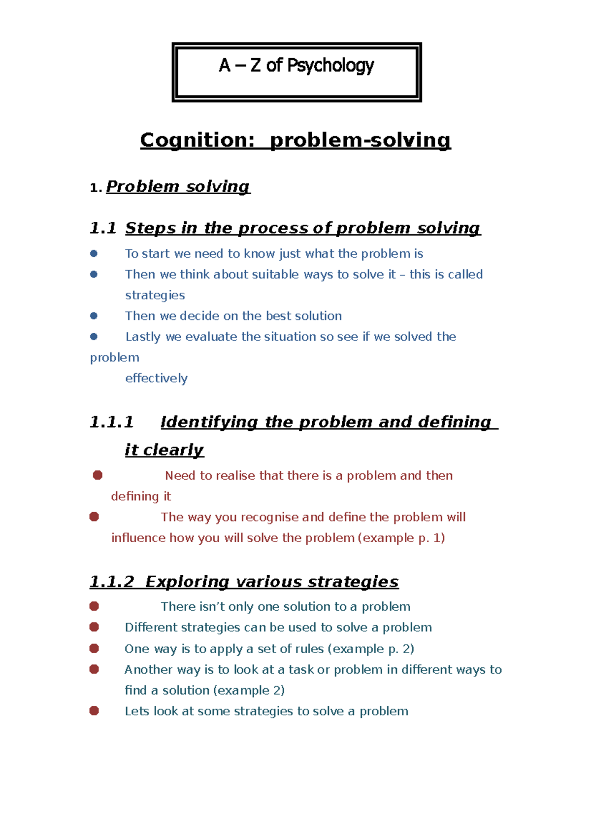 Basic Psychology Cognition Problem Solving Cognition Problem